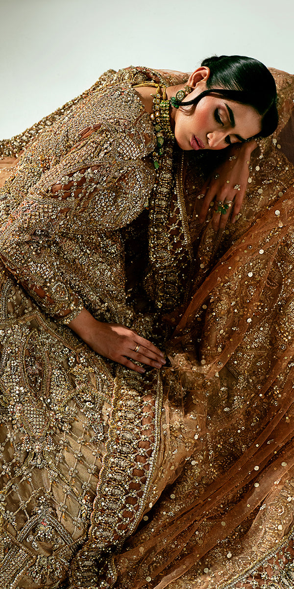 Pakistani Bridal Outfit in Long Tail Gown Dupatta Style – Nameera by Farooq
