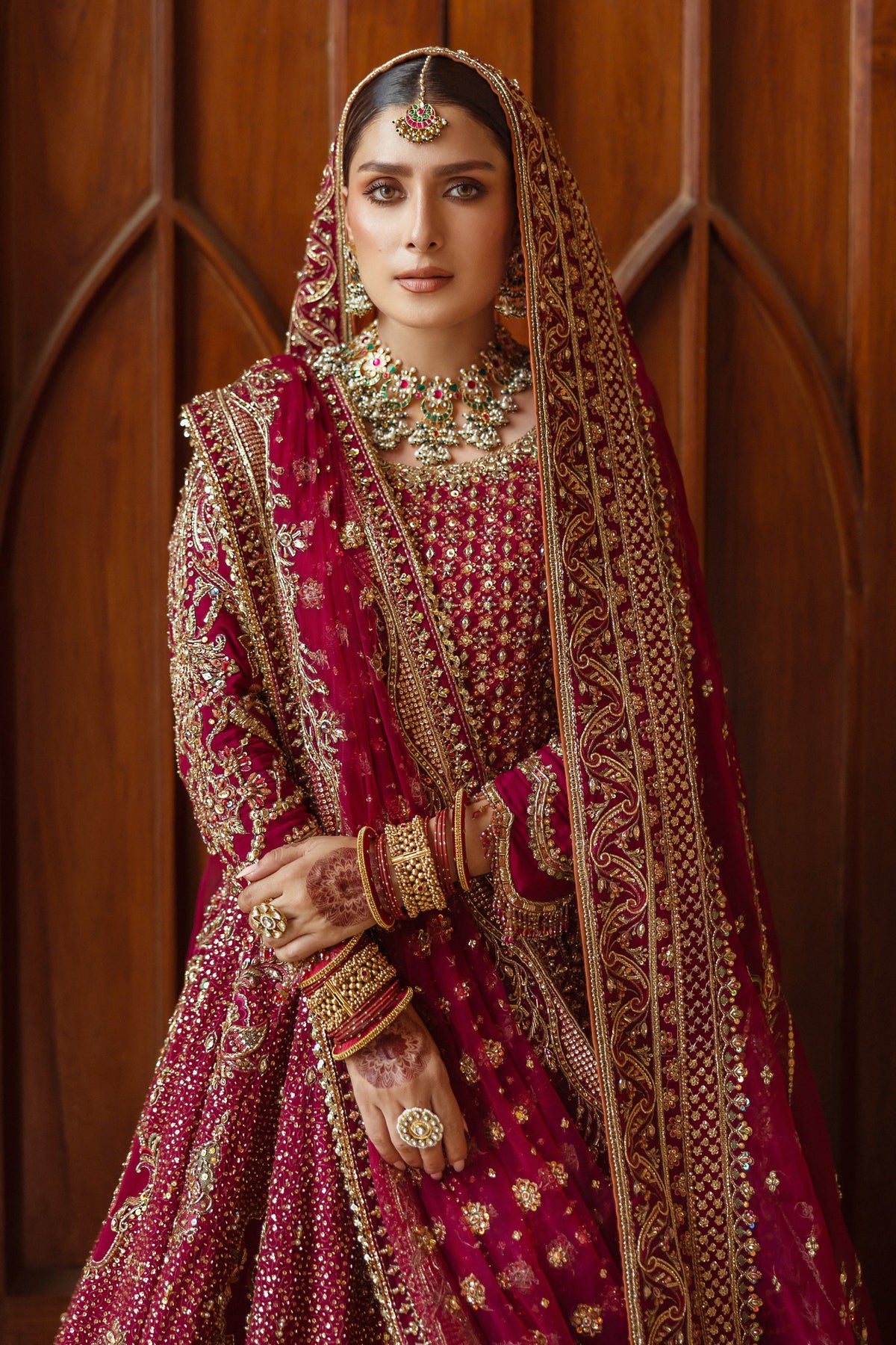 Pakistani Bridal Outfit in Plum Lehenga Choli Style – Nameera by Farooq