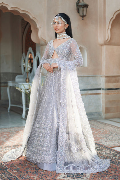 Pakistani Bridal Walima Dress in Gown Lehenga Style – Nameera by Farooq