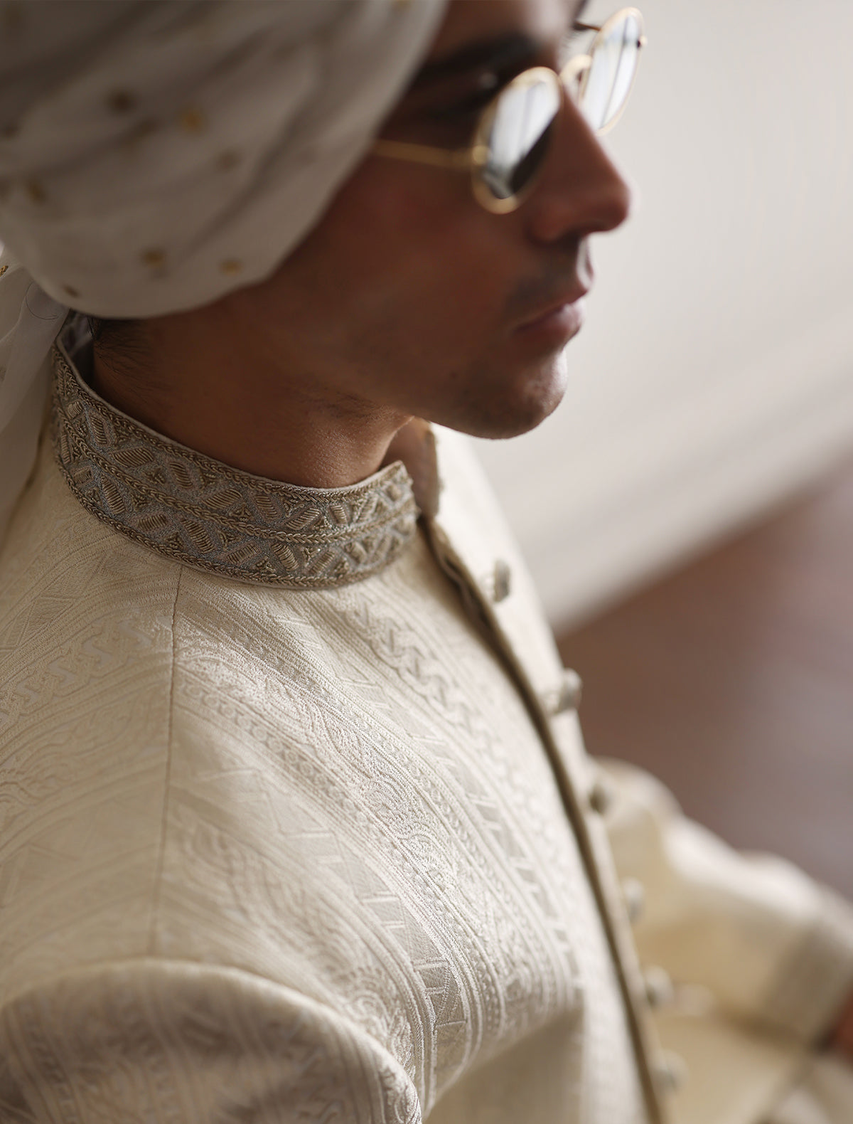 Pakistani Groom Dress in Embroidered Sherwani Style – Nameera by Farooq