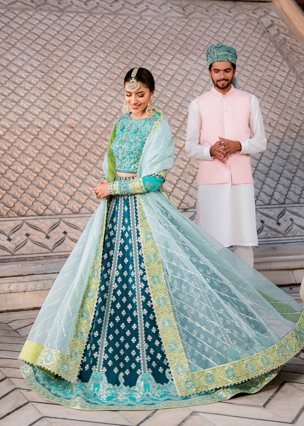 Pakistani Lehenga Choli and Dupatta Dress in Blue Color – Nameera by Farooq