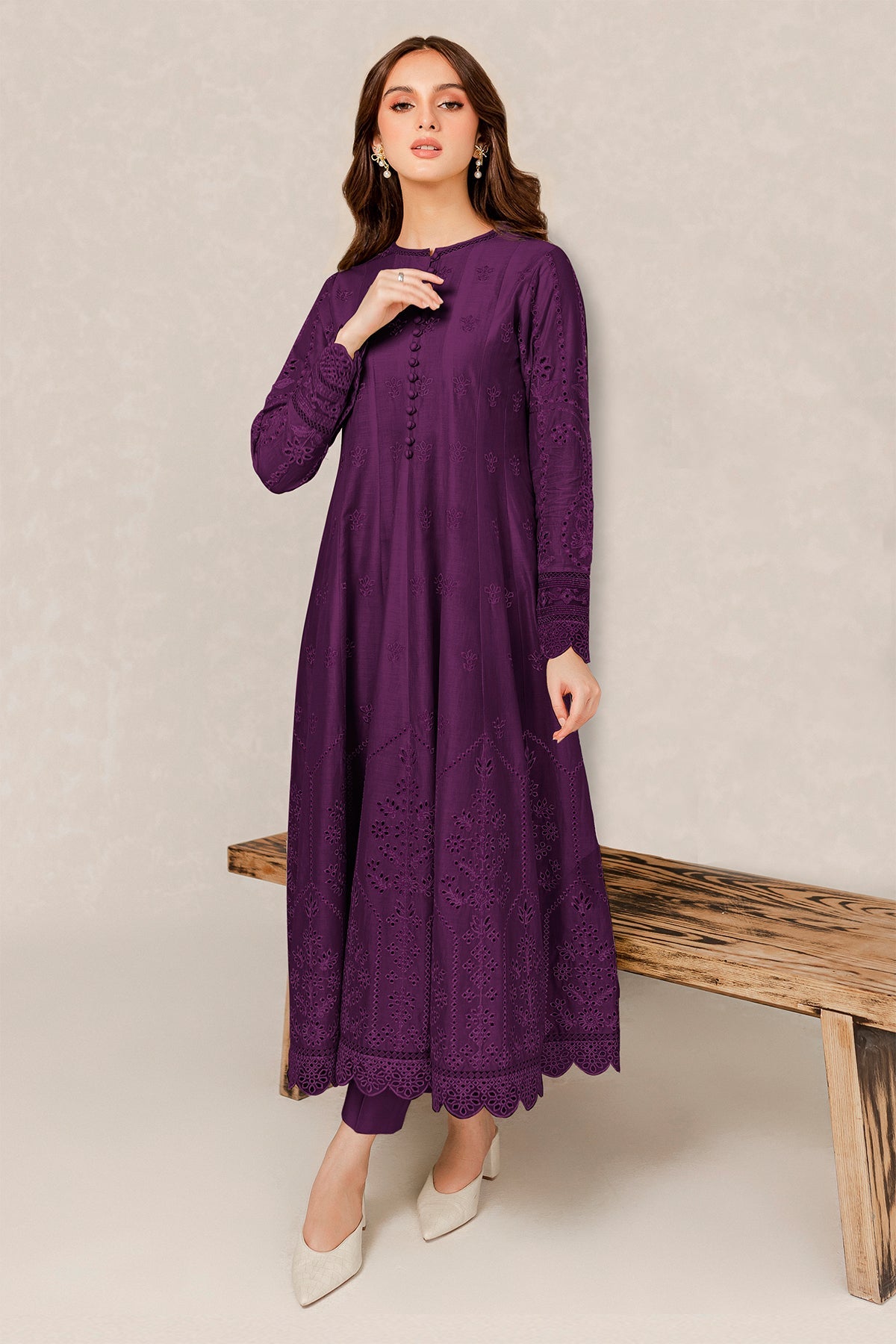 Pakistani Party Dress Purple Salwar Suit in Frock Style – Nameera by Farooq