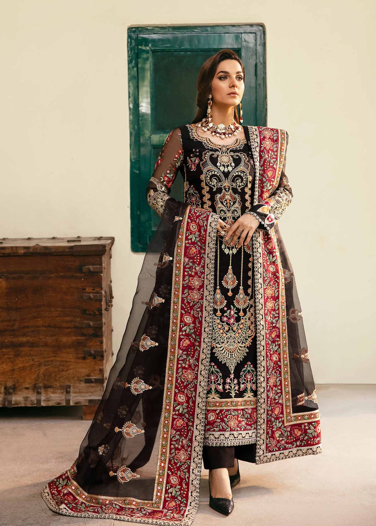 Pakistani Party Dress in Black Kameez Trouser Style – Nameera by Farooq