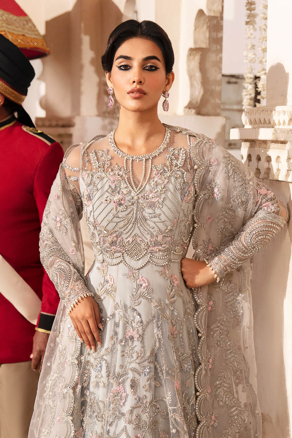 Elegant Pakistani Party Dress Sky Blue Pishwas Style – Nameera by Farooq