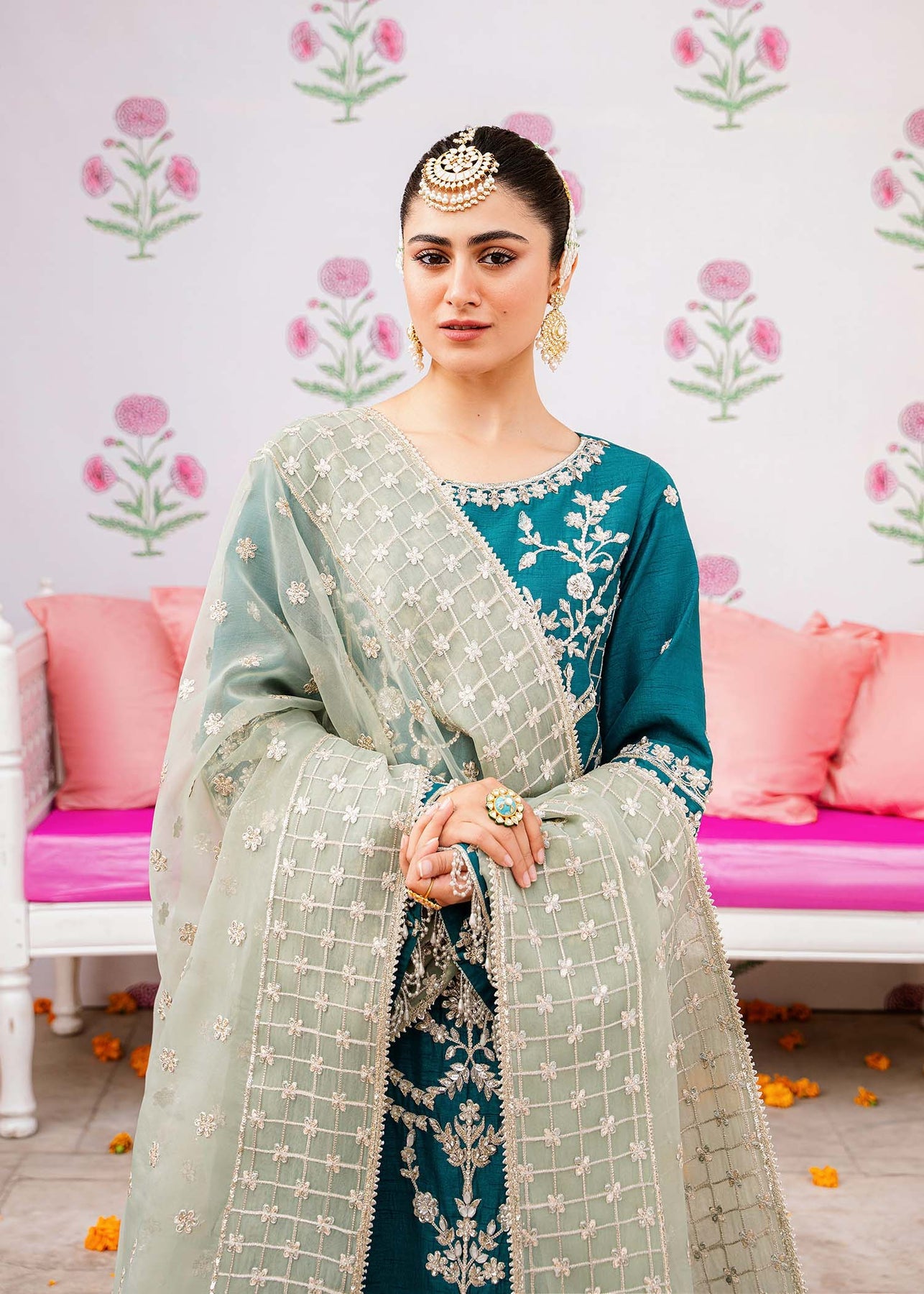 Raw Silk Pakistani Party Dress in Kameez Trouser Style – Nameera by Farooq