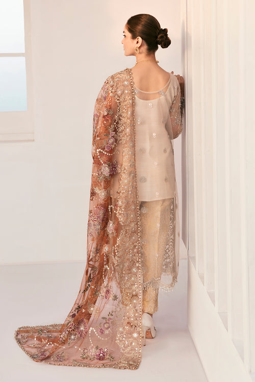 Pakistani Party Dress in Net Kameez and Trouser Style – Nameera by Farooq