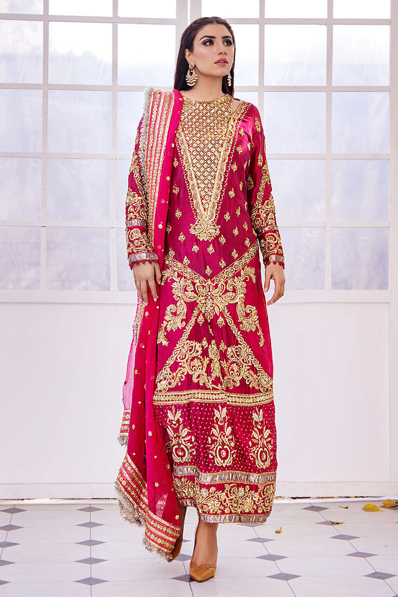 Pakistani Pink Dress in Wedding Kameez Trouser Style – Nameera by Farooq