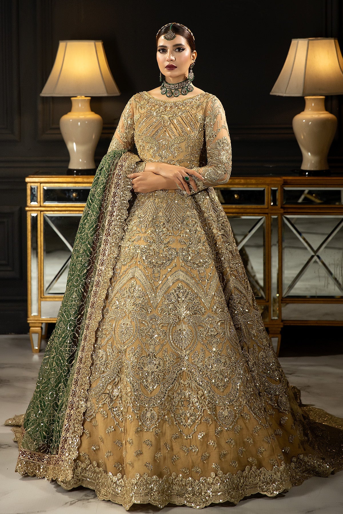 Pakistani Wedding Dress in Bridal Gown Dupatta Style – Nameera by Farooq