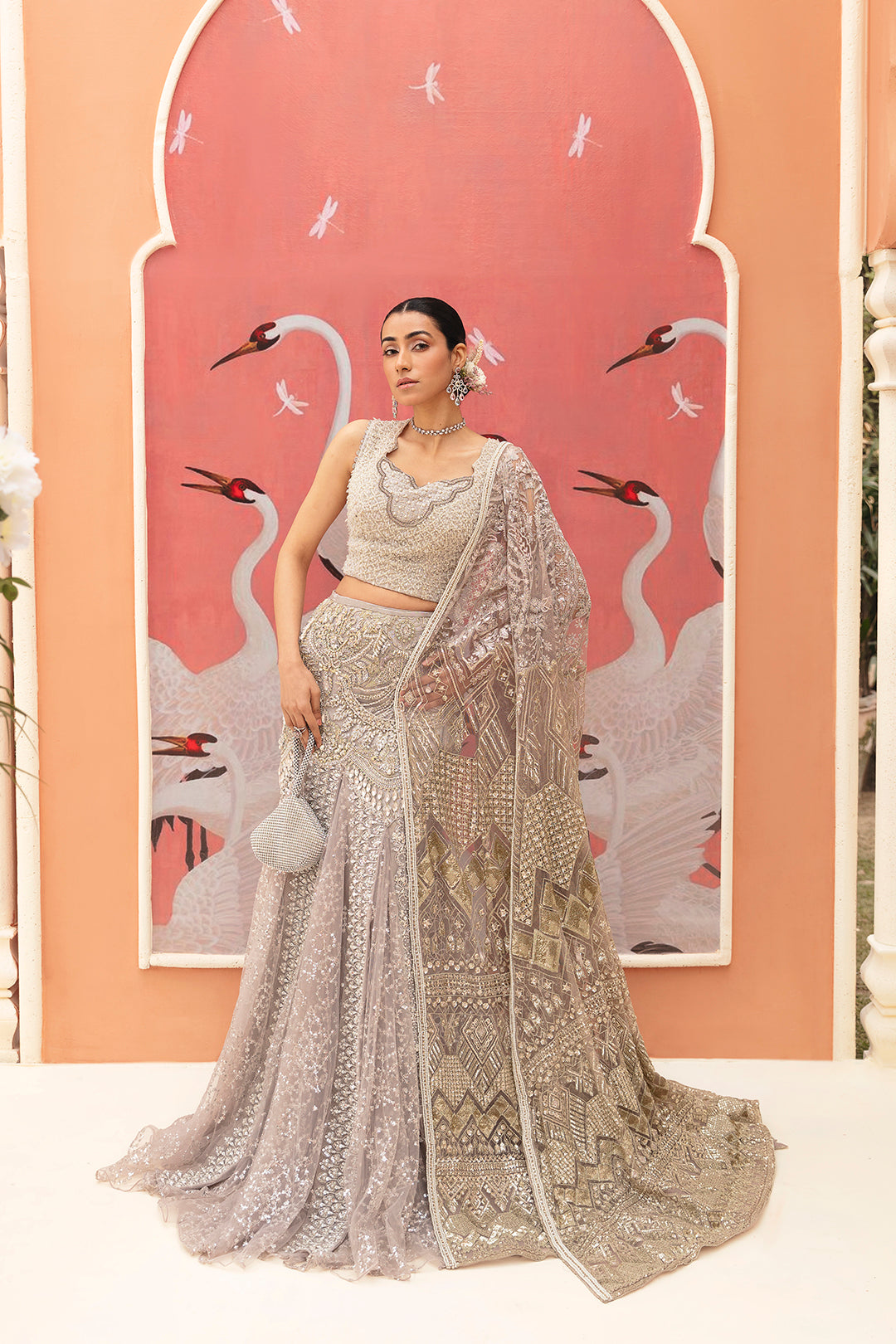 Pakistani Wedding Dress in Fish Lehenga and Choli Style – Nameera by Farooq