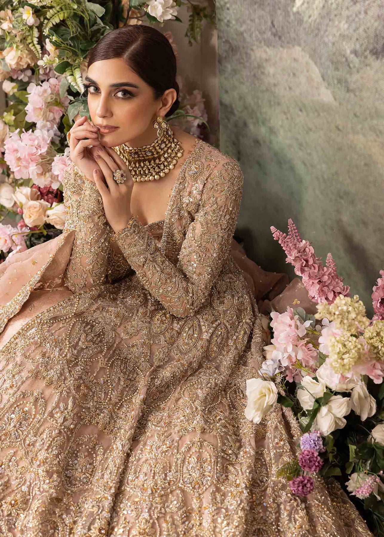 Pakistani Wedding Dress in Open Gown and Lehenga Style – Nameera by Farooq