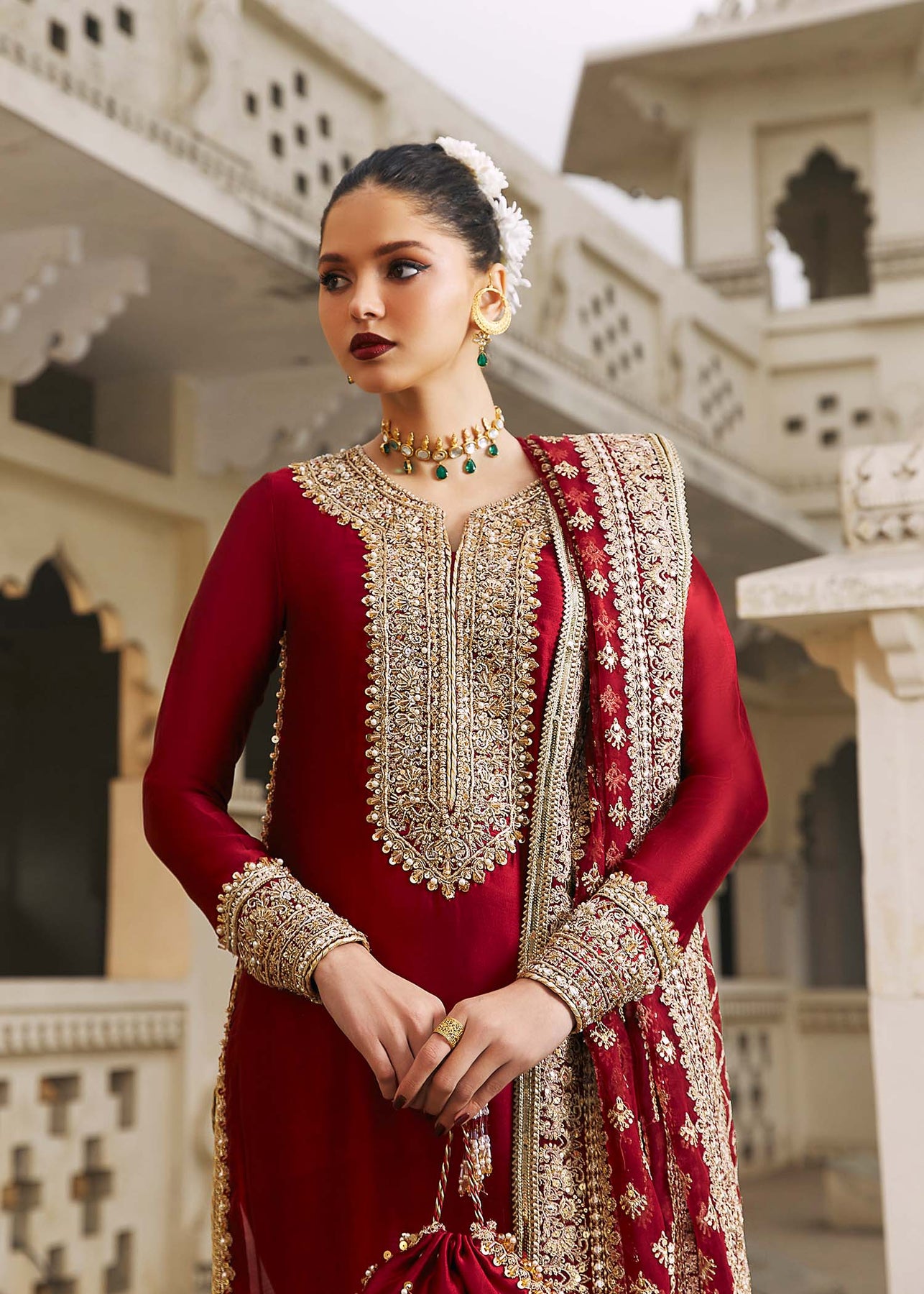 Red Pakistani Wedding Dress in Kameez Churidar Style – Nameera by Farooq