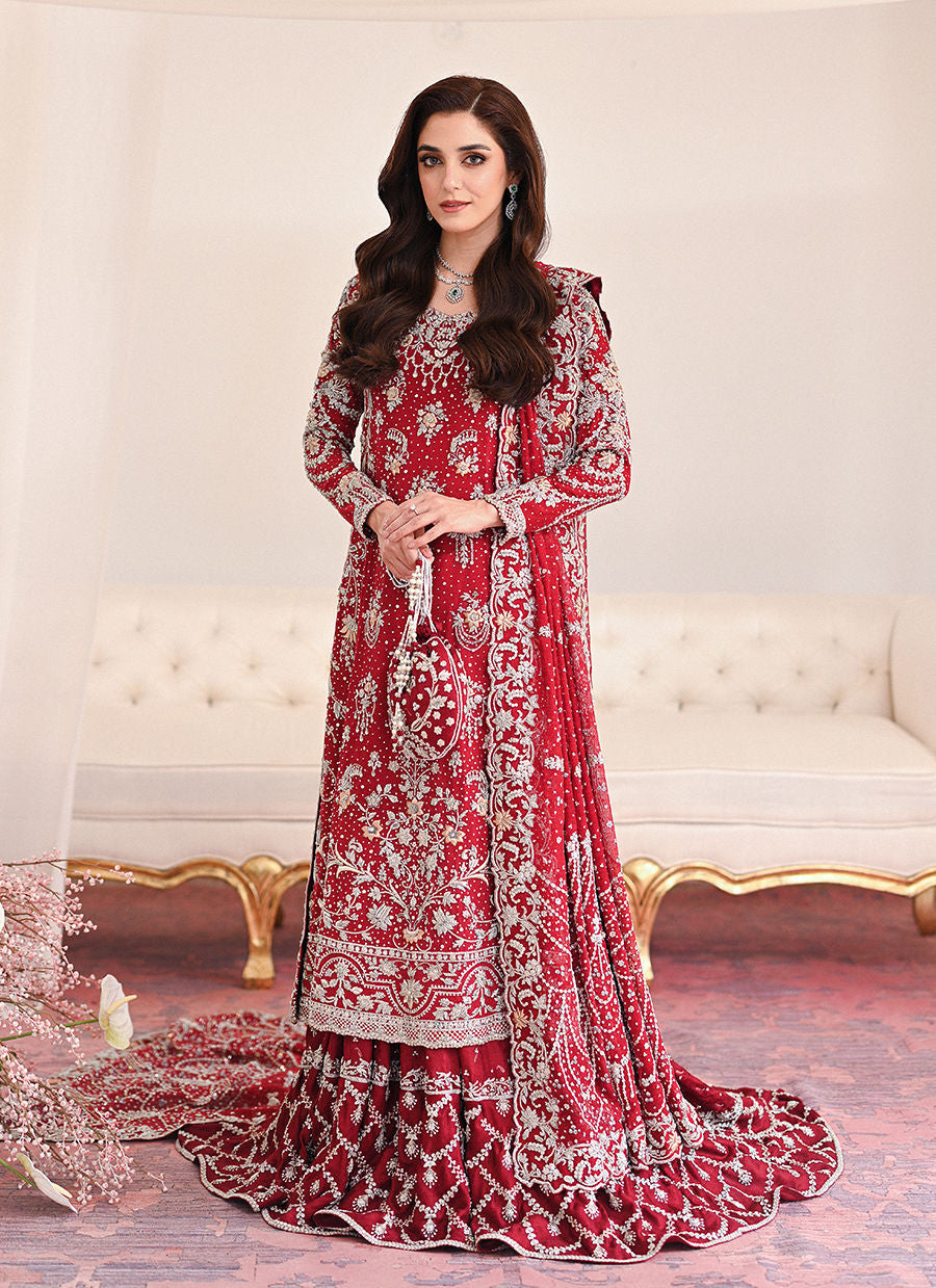 Pakistani Bridal Dress in Kameez Farshi Lehenga Style – Nameera by Farooq