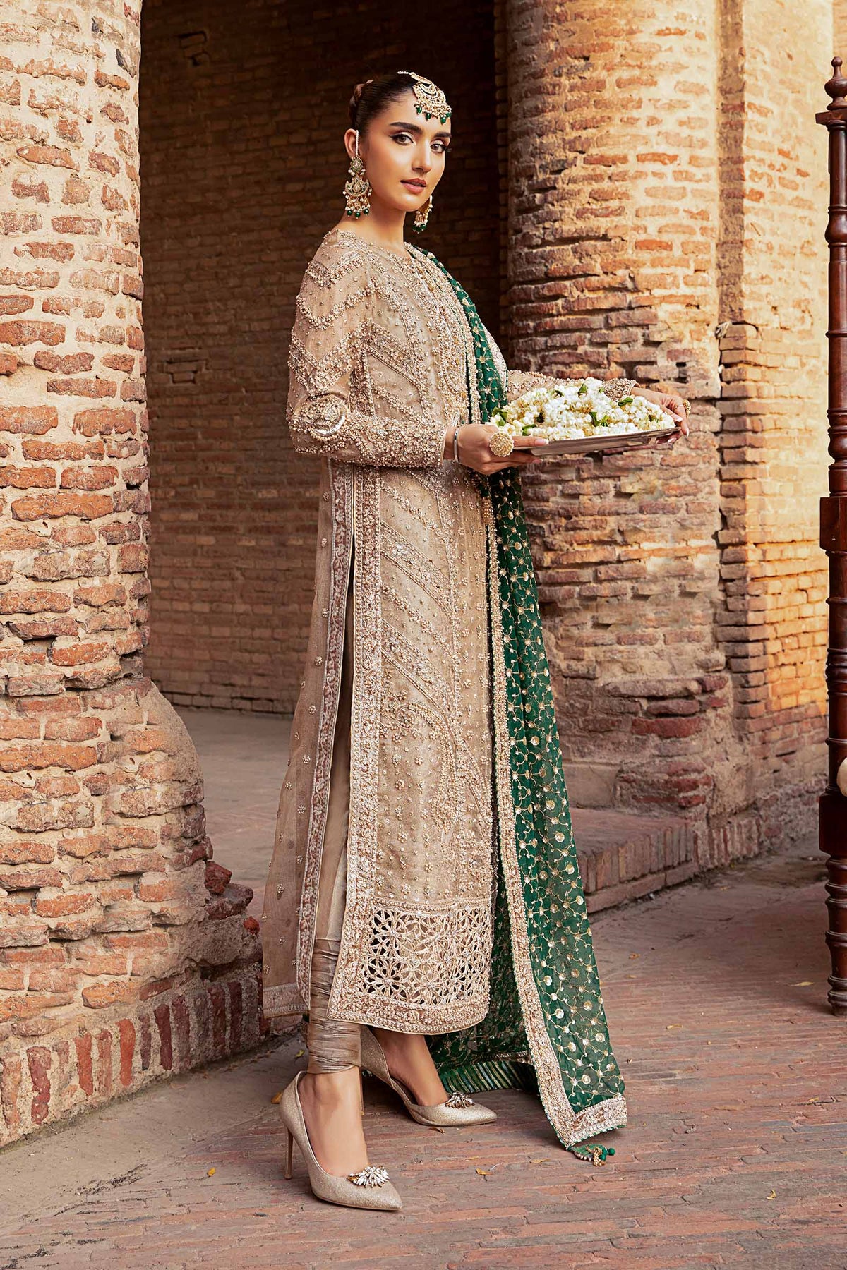 Pakistani Wedding Dress in Long Kameez Churidar Style – Nameera by Farooq