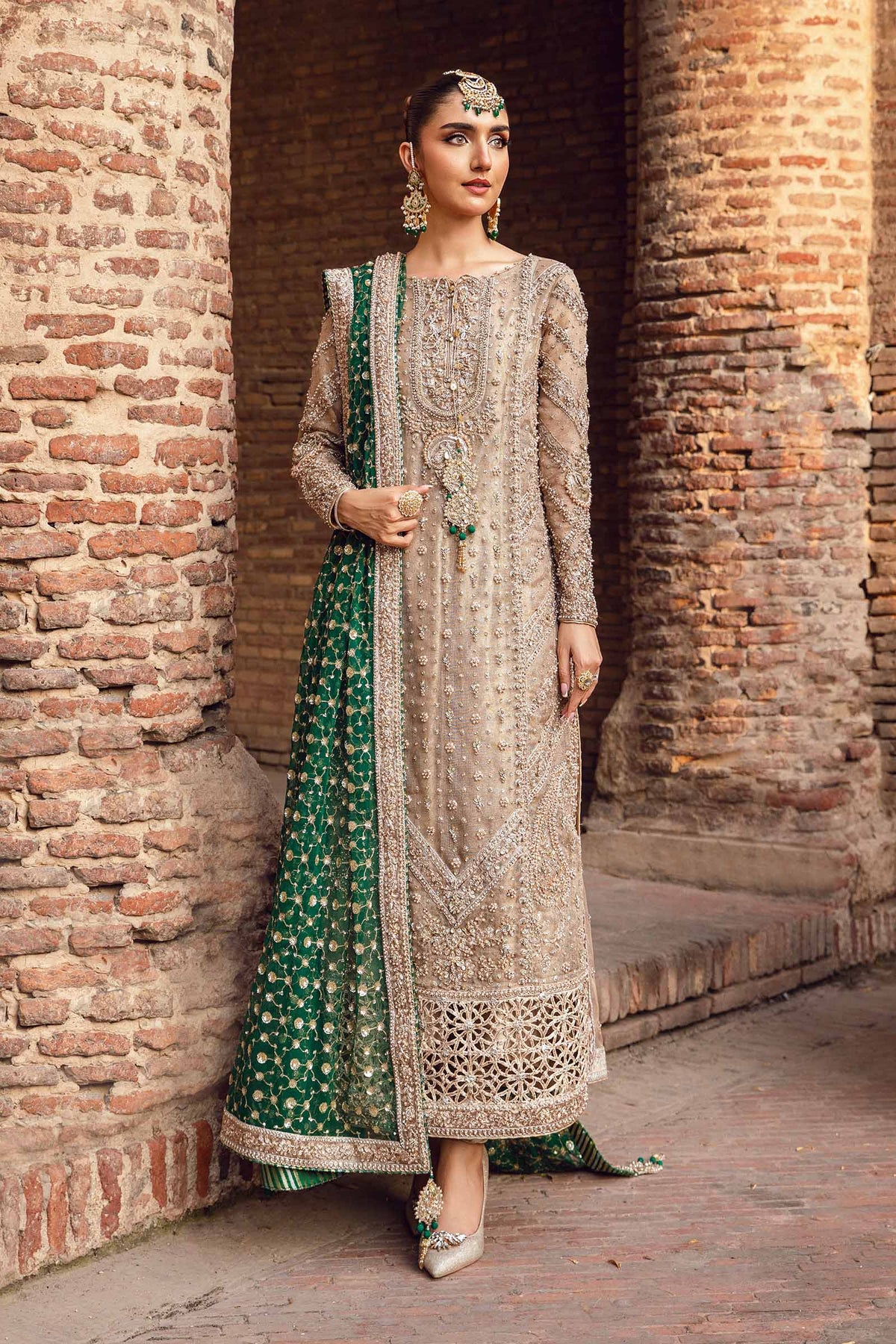 Pakistani Wedding Dress in Long Kameez Churidar Style – Nameera by Farooq