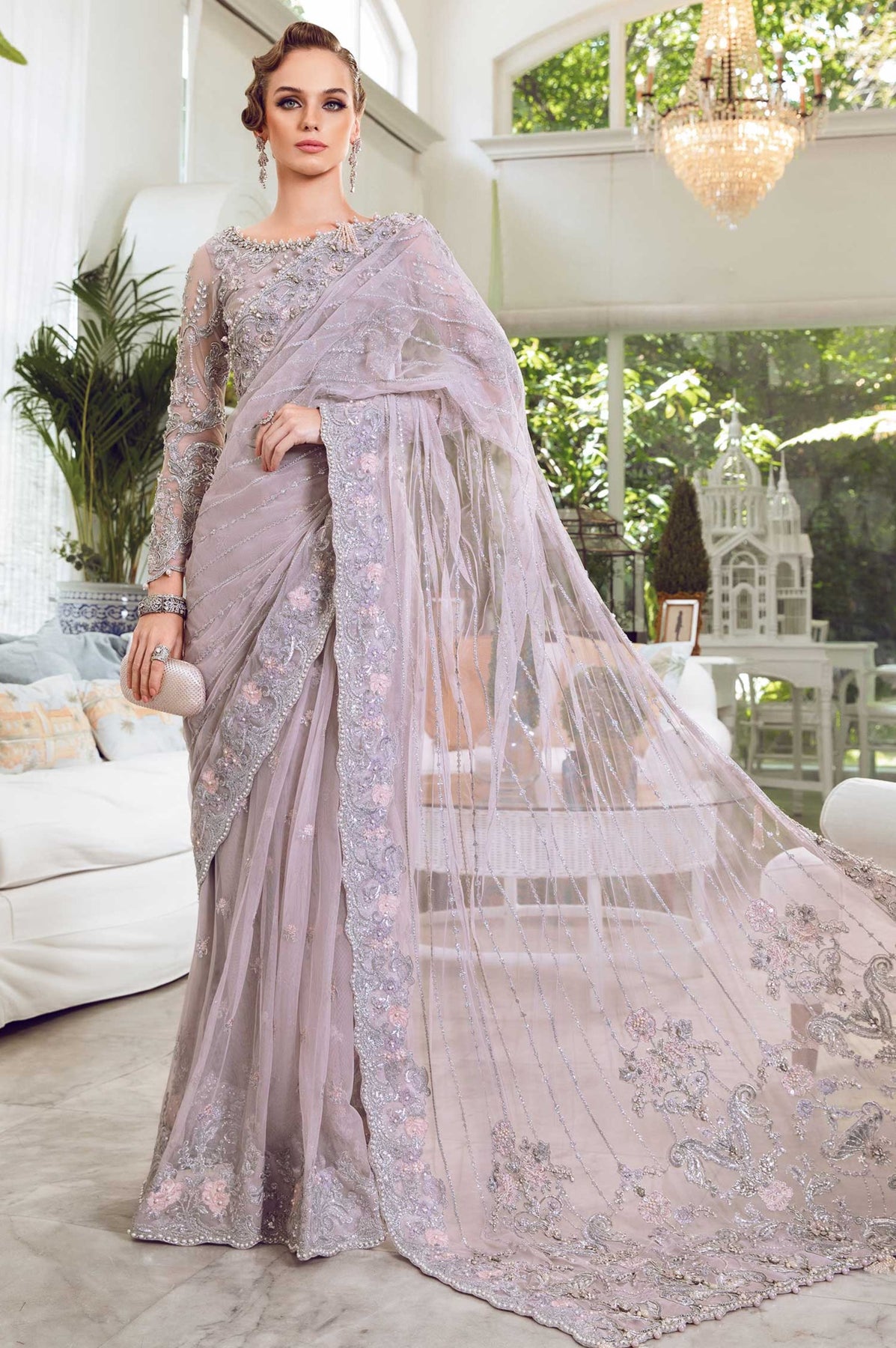 Pakistani Wedding Dress in Luxurious Net Saree style – Nameera by Farooq