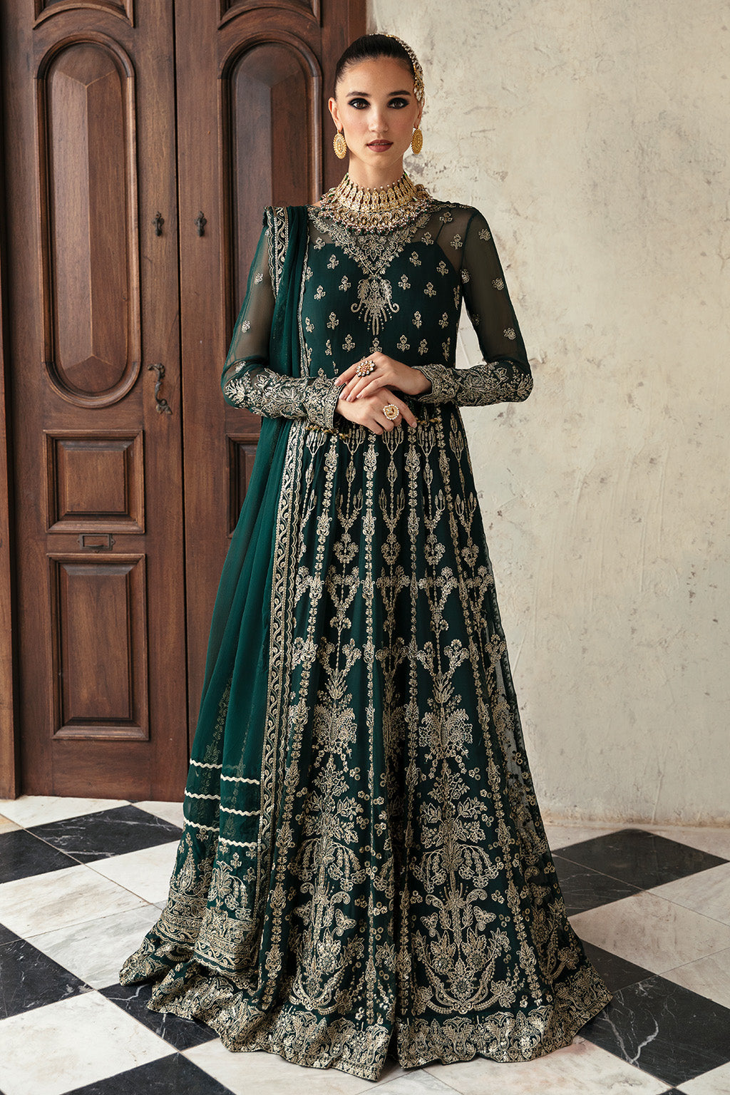 Luxury Pakistani Wedding Wear Bottle Green Pishwas Dress – Nameera by ...