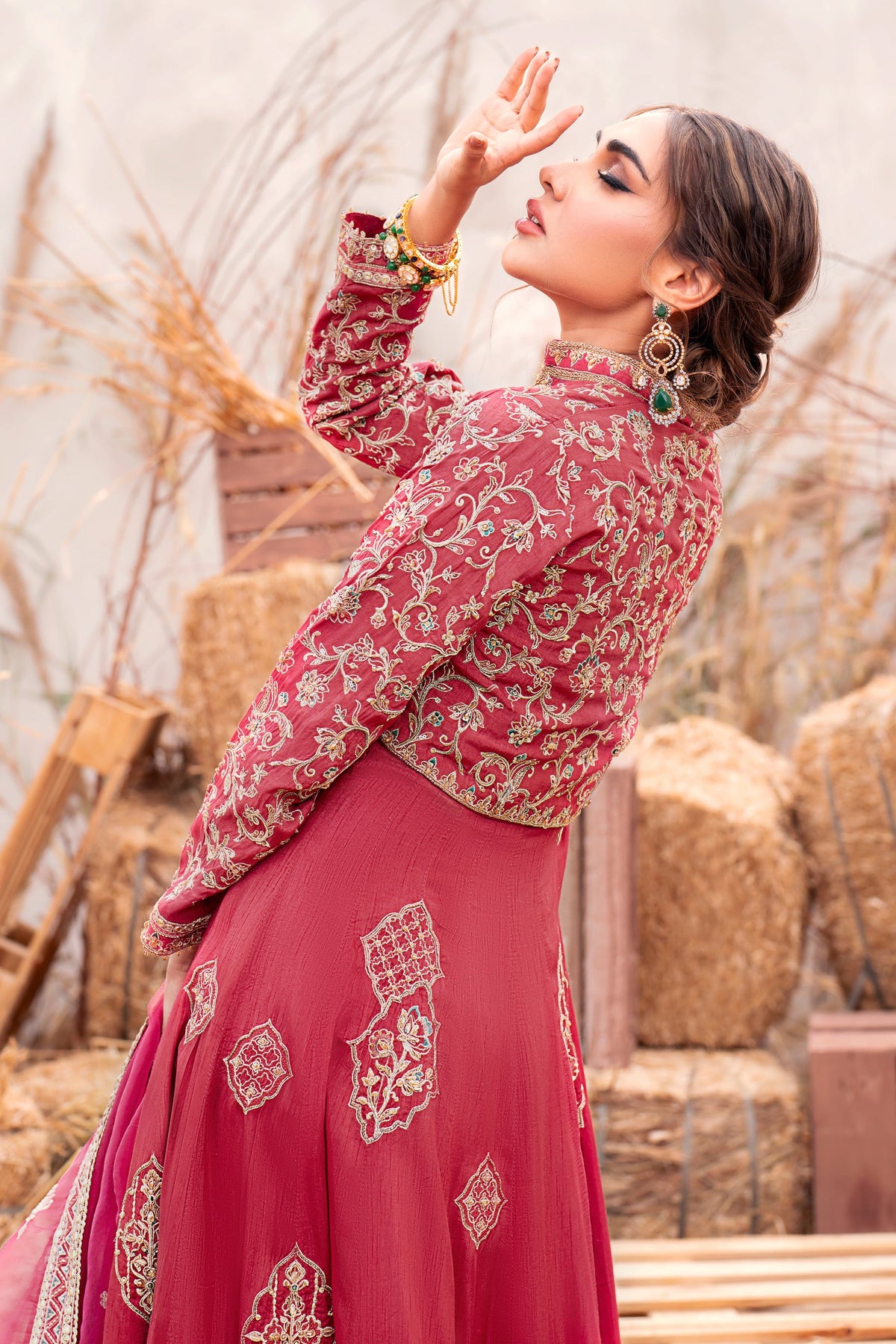 Pakistani Wedding Wear Elegant Jacket Style Frock in Carrot Red Color ...