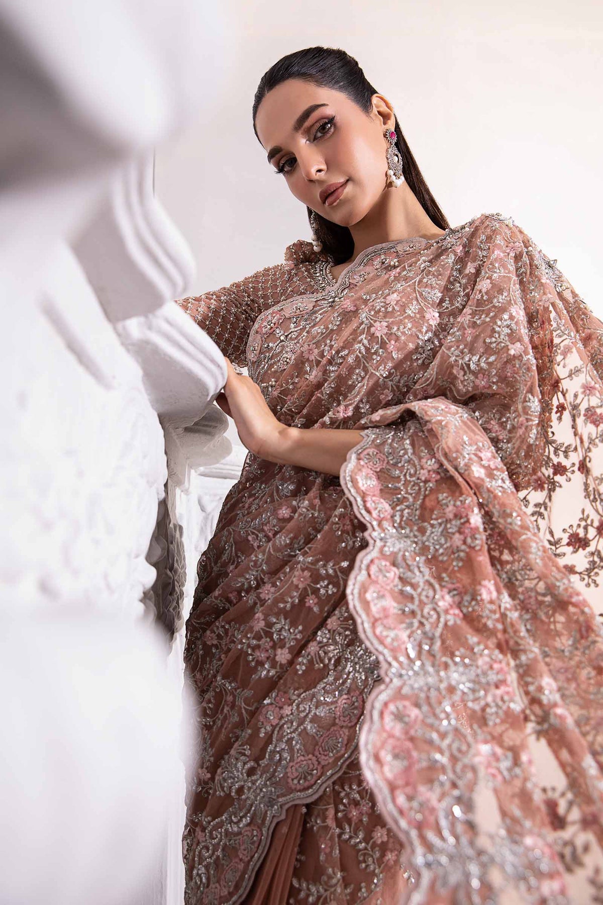 Elegant Pakistani Wedding Dress in Bridal Saree Style – Nameera by Farooq