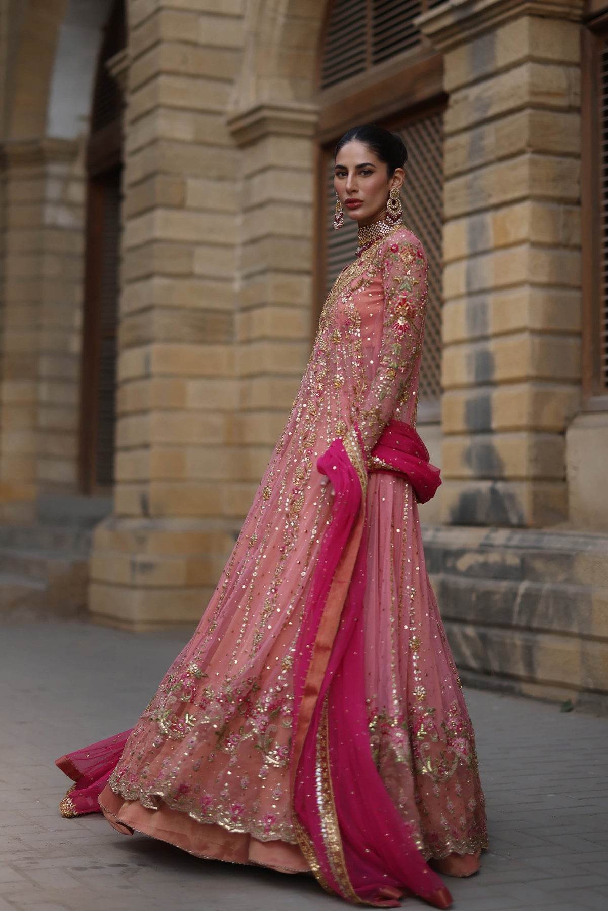 Pink Bridal Frock Lehenga for Pakistani Bridal Dresses – Nameera by Farooq