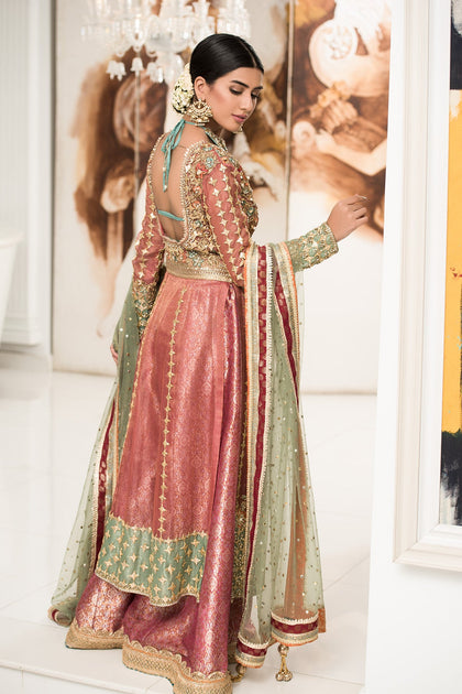 Pink Jamawar Sharara Frock Pakistani Wedding Dresses – Nameera by Farooq