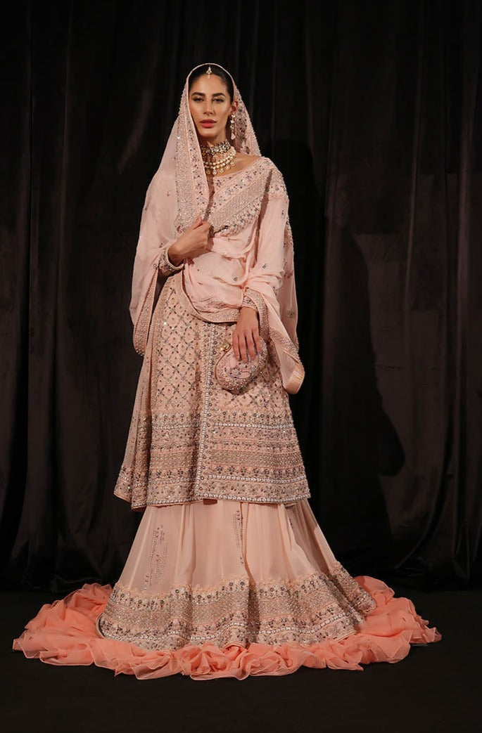 Pink Pakistani Bridal Dress in Lehenga Kameez Style – Nameera by Farooq