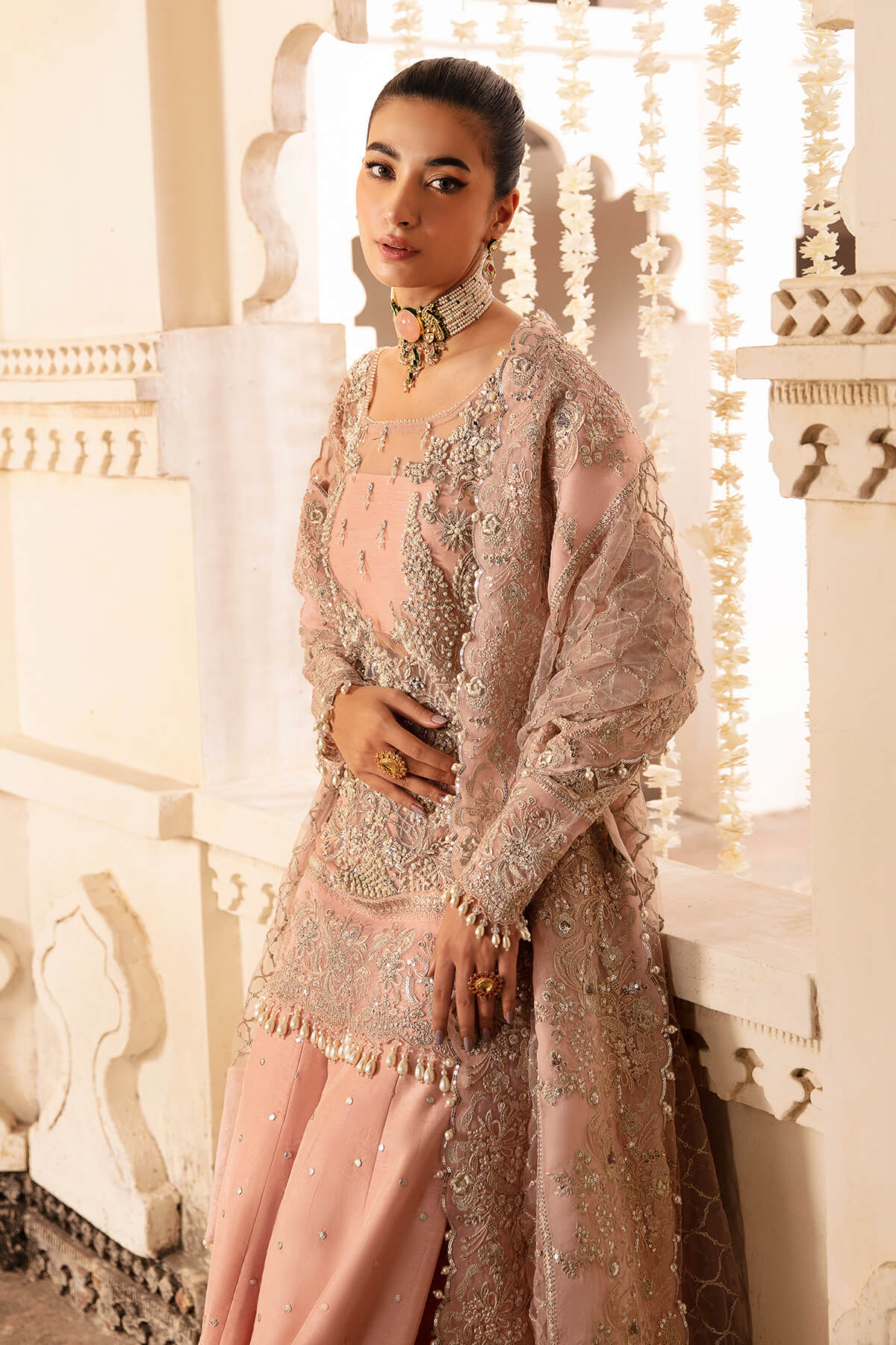 Blush Pink Pakistani Party Dress in Kameez Sharara Style – Nameera by ...