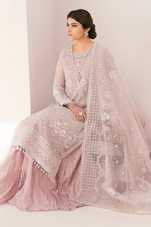 Pakistani Party Dress in Pink Kameez Trouser Style – Nameera by Farooq
