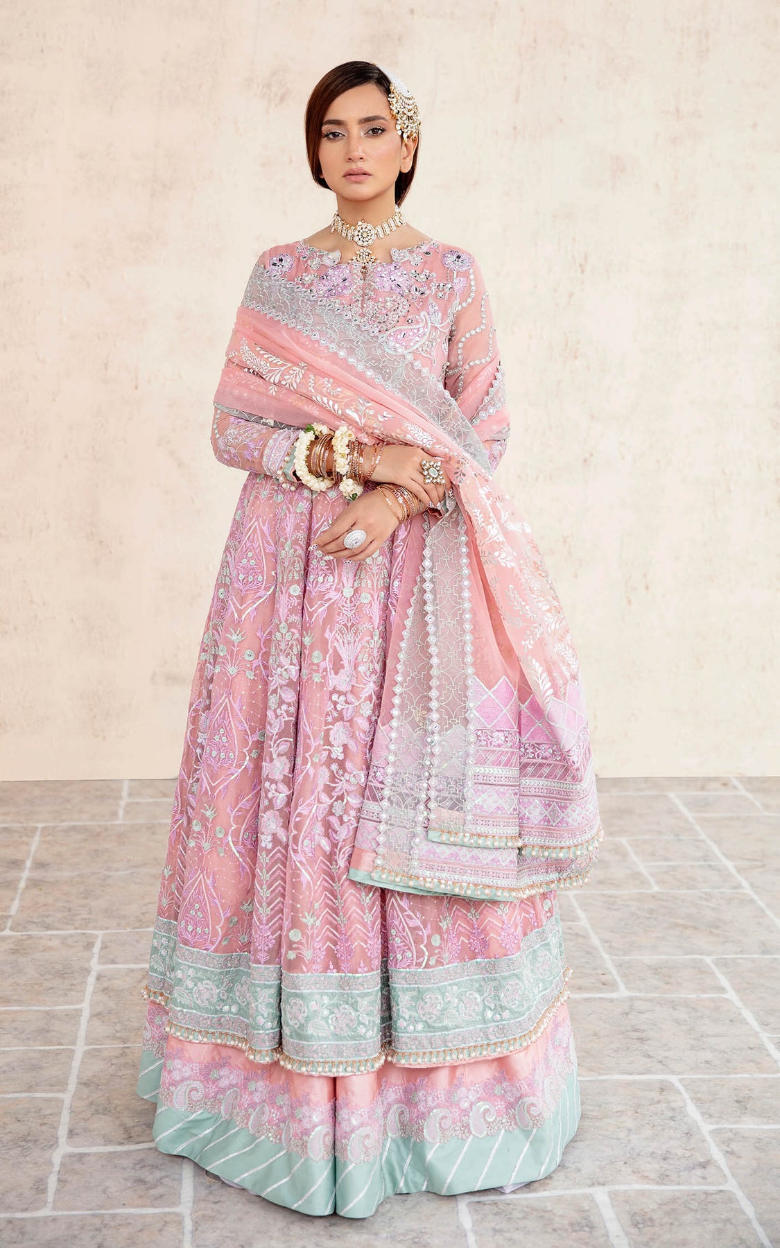 Embroidered Pink Pakistani Party Dress in Pishwas Style – Nameera by Farooq