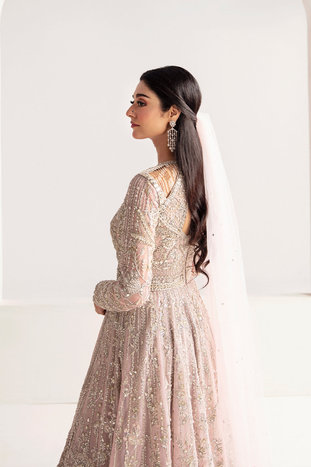 Embellished Pink Pakistani Bridal Dress in Gown Style – Nameera by Farooq