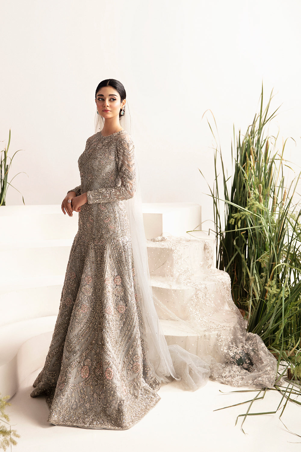 Embellished Walima Pakistani Bridal Dress in Gown Style – Nameera by Farooq