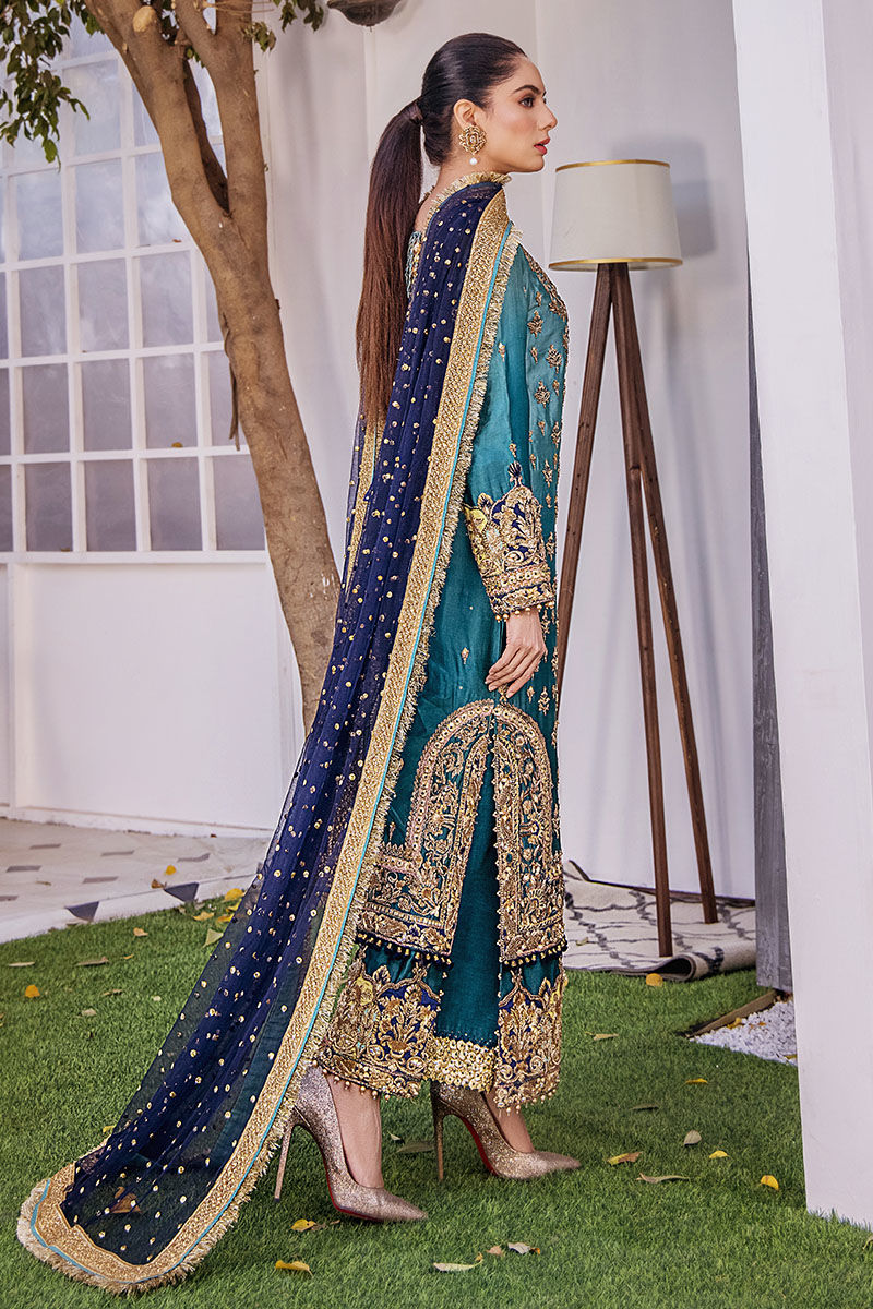 Premium Embroidered Pakistani Wedding Dress in Blue – Nameera by Farooq