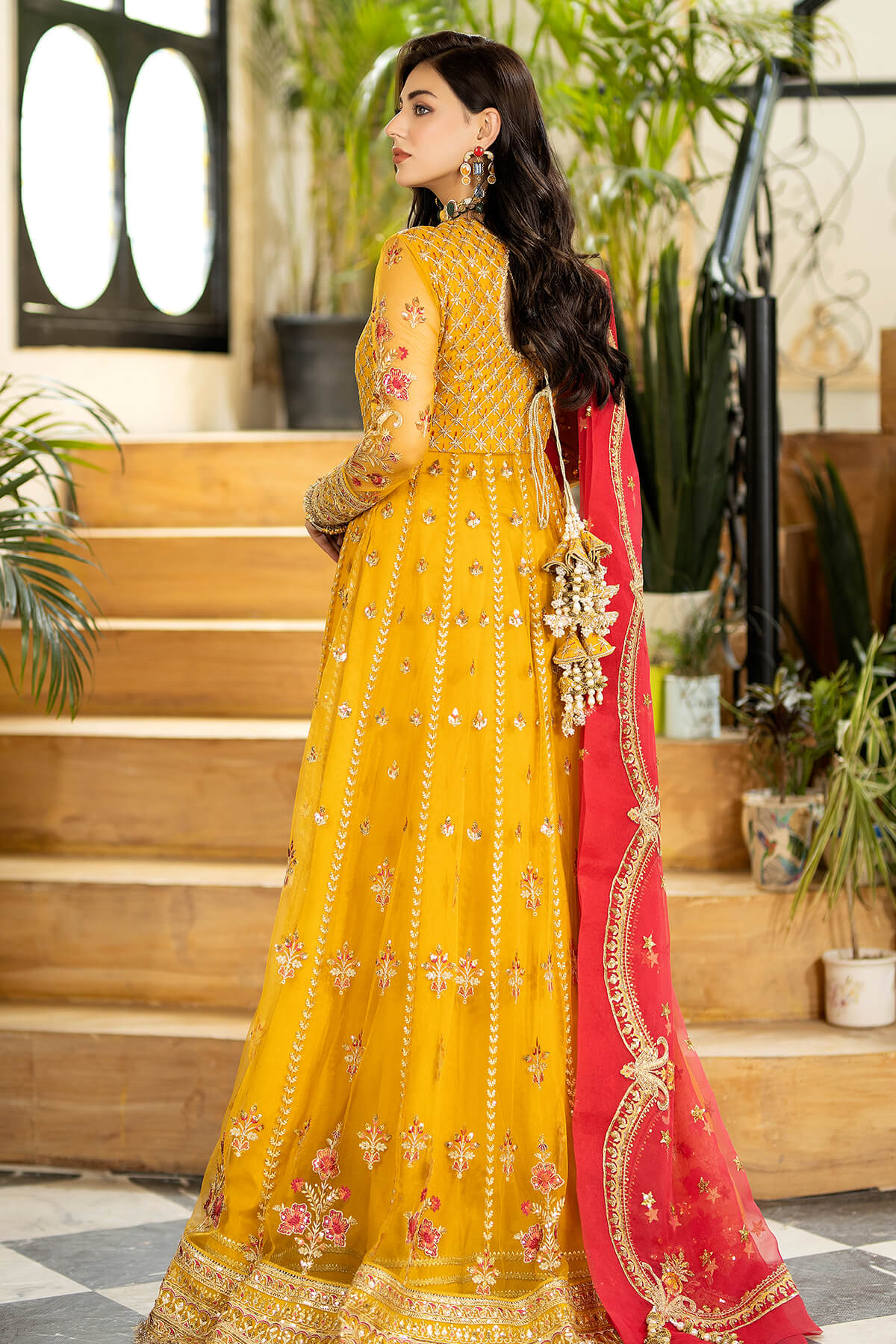Embroidered Pakistani Wedding Dress in Net Frock Style – Nameera by Farooq