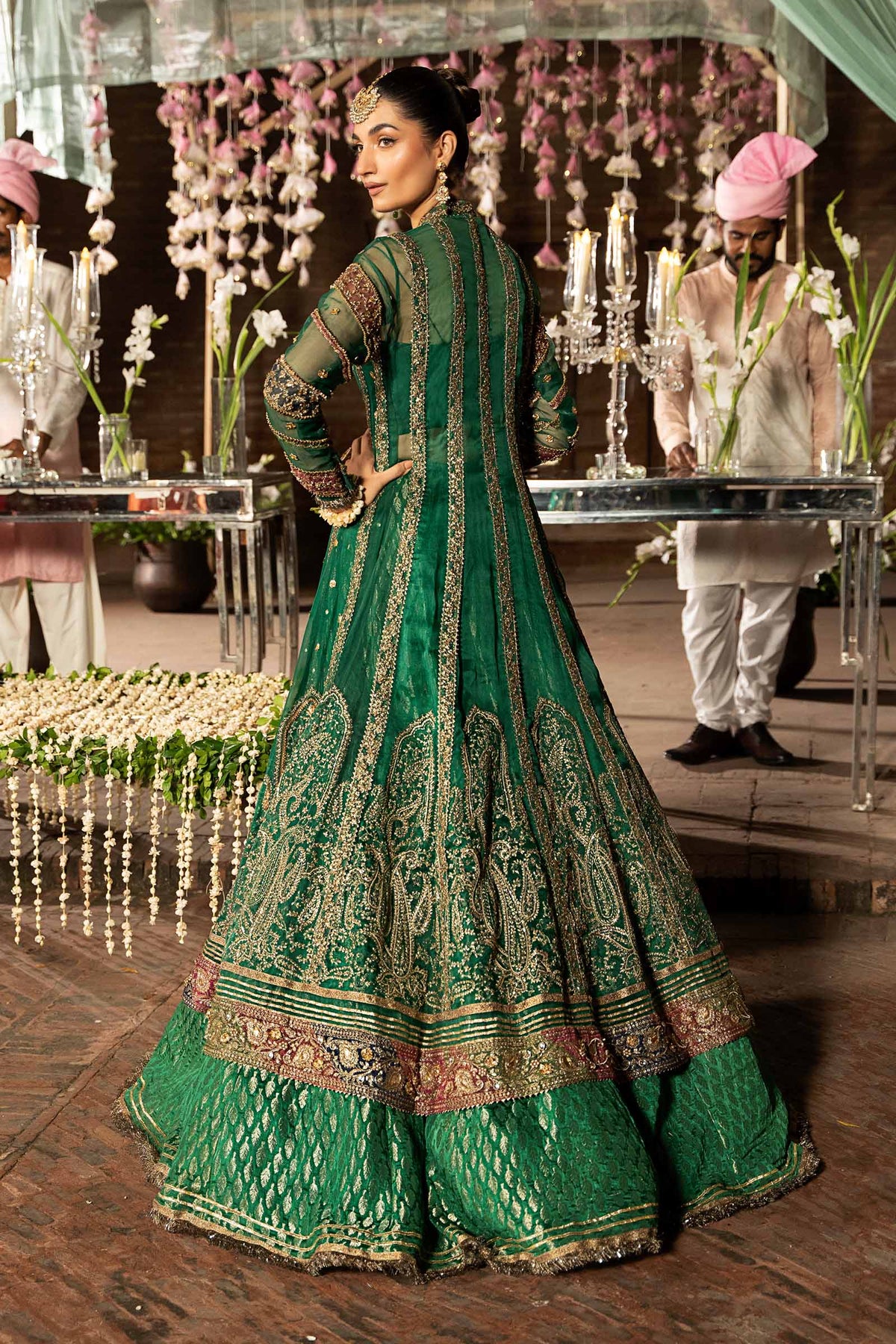 Green Mehndi Dress in Bridal Lehenga and Frock Style – Nameera by Farooq