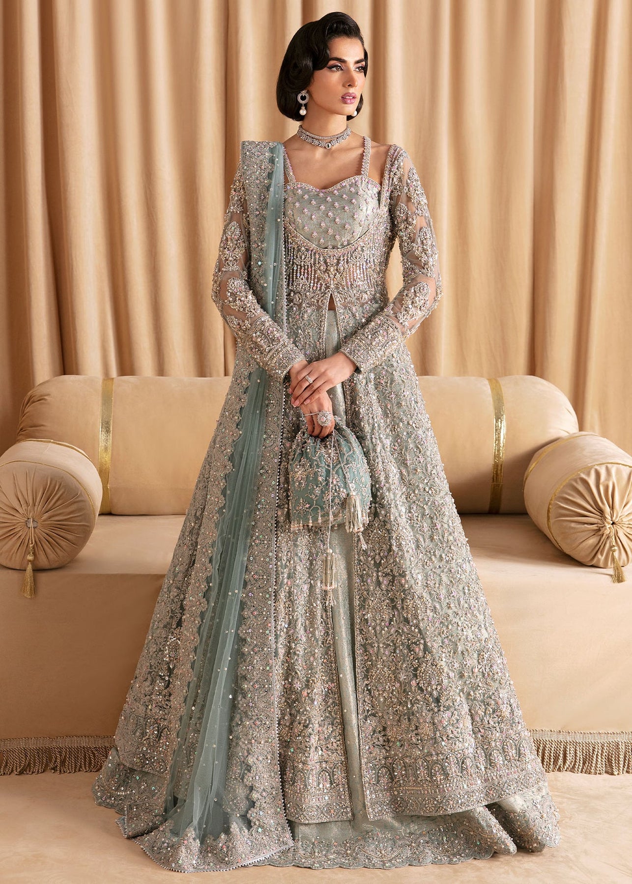 Premium Ice Blue Pakistani Wedding Dress Pishwas Lehenga – Nameera by ...