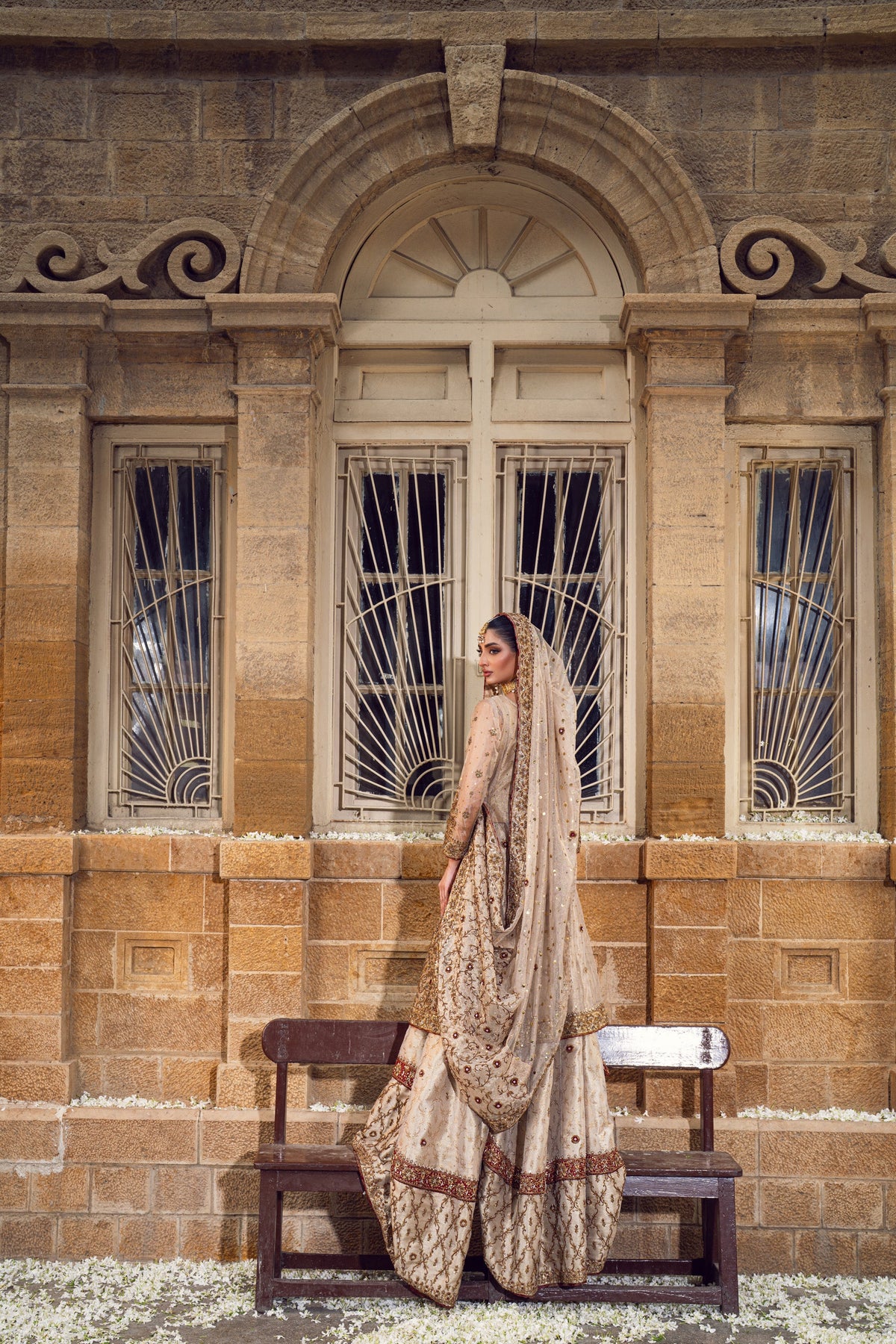 Pakistani Bridal Dress in Farshi Sharara Kameez Style – Nameera by Farooq