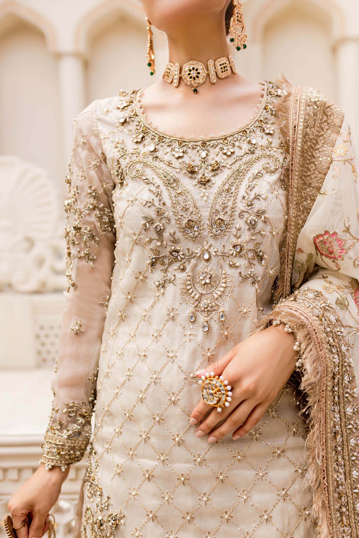 Pakistani Bridal Dress in Kameez and Gharara Style – Nameera by Farooq