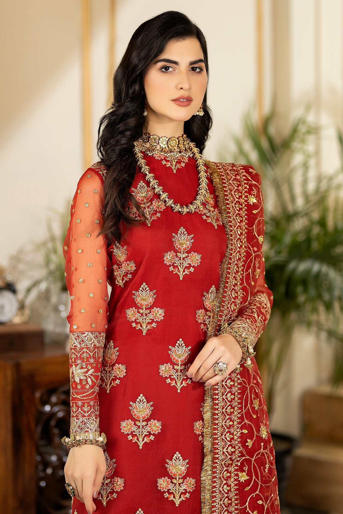 Red Embroidered Pakistani Salwar Kameez with Dupatta – Nameera by Farooq
