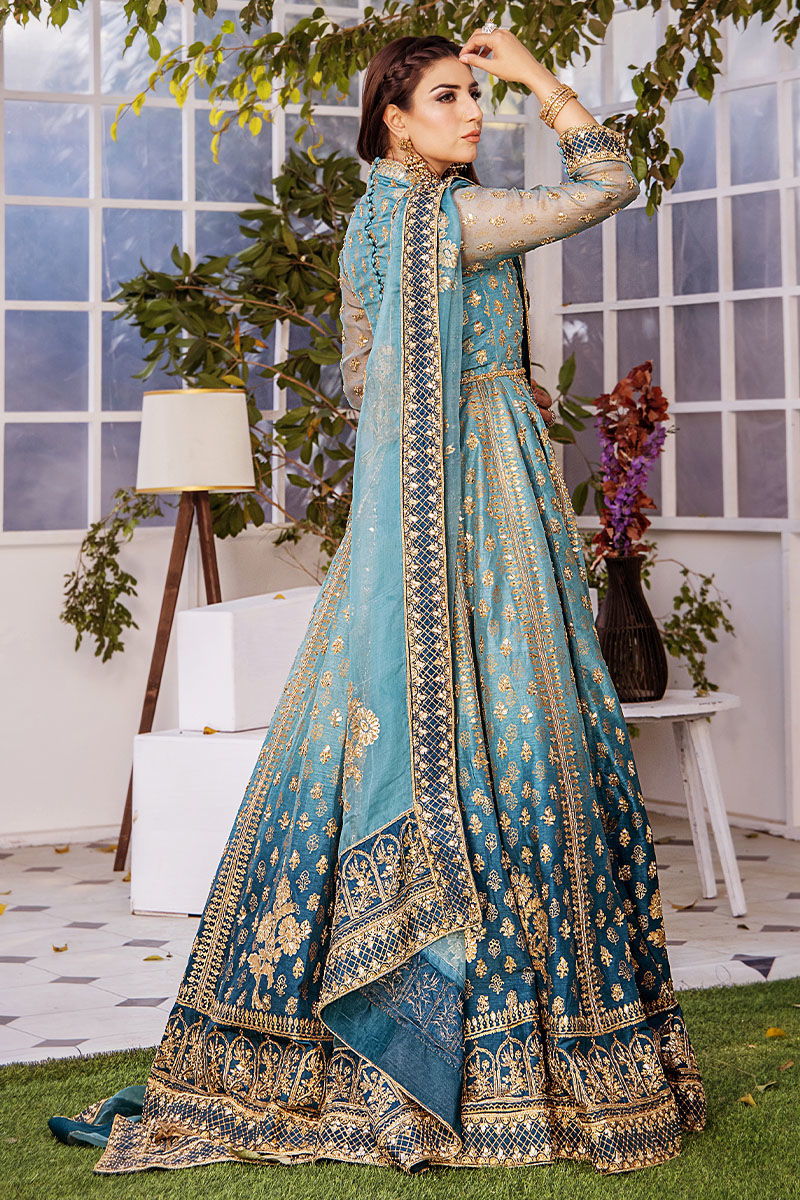 Traditional Pishwas Frock with Lehenga Dupatta Dress – Nameera by Farooq