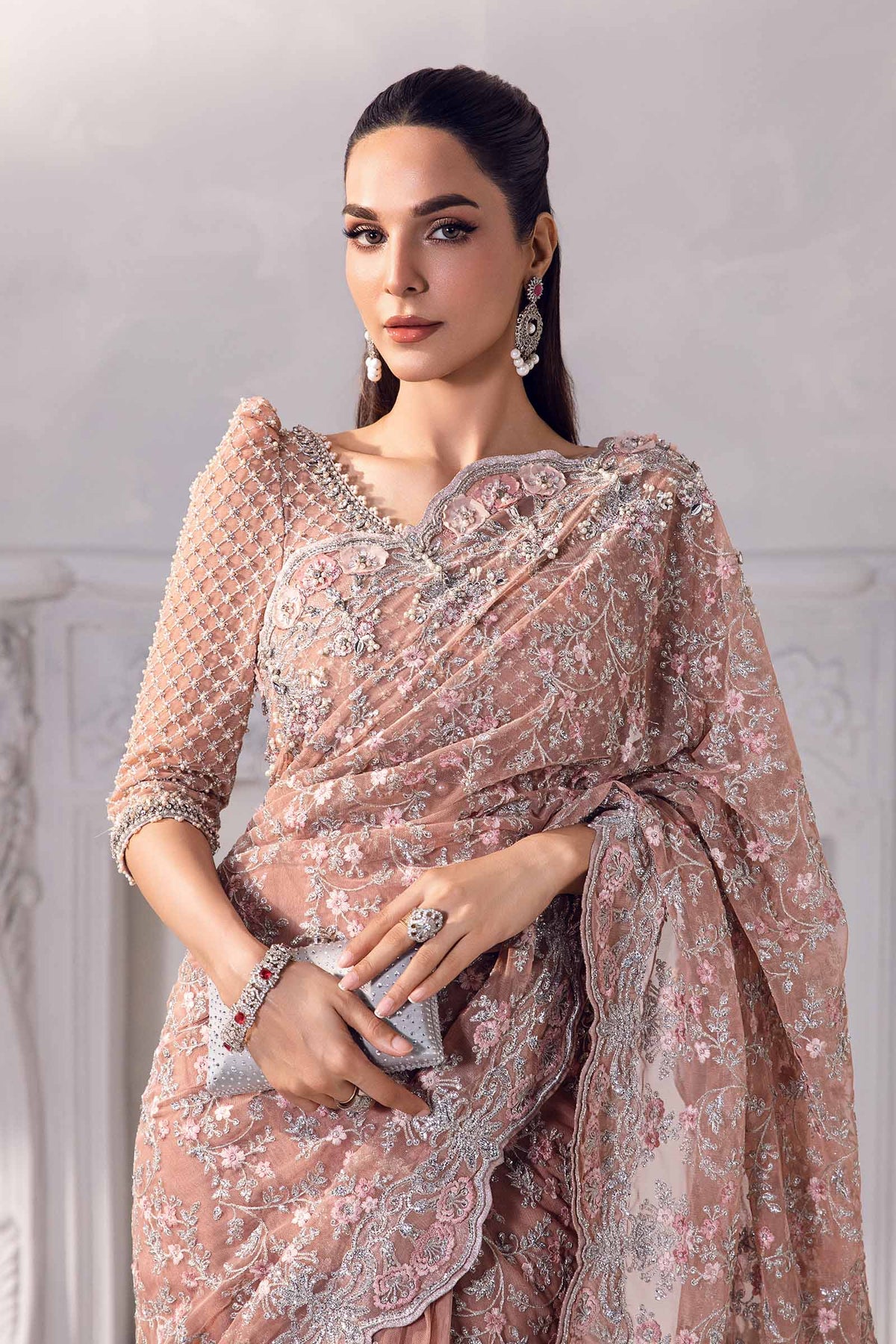 Elegant Pakistani Wedding Dress in Bridal Saree Style – Nameera by Farooq
