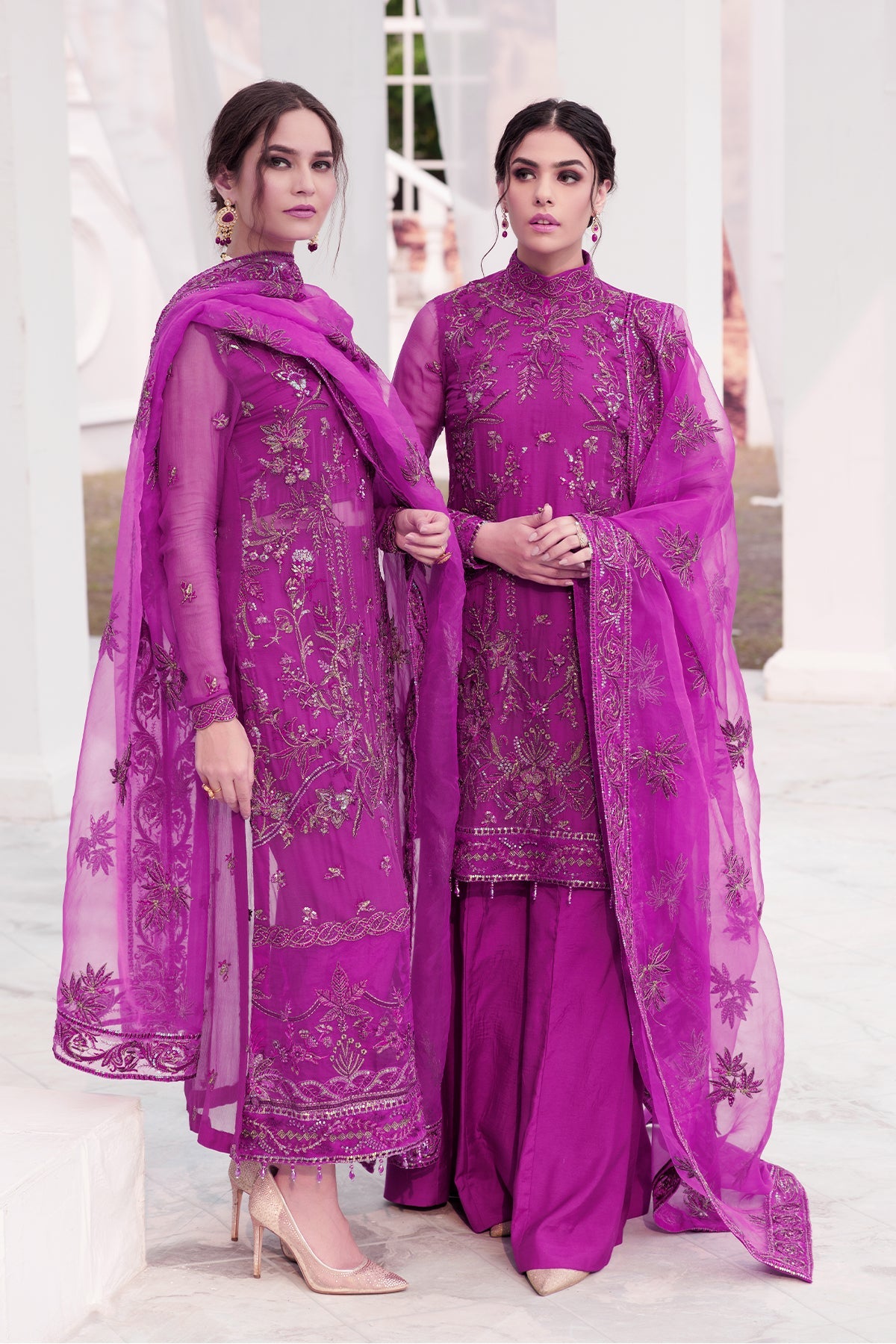 Purple Pakistani Salwar Kameez and Dupatta in Chiffon – Nameera by Farooq