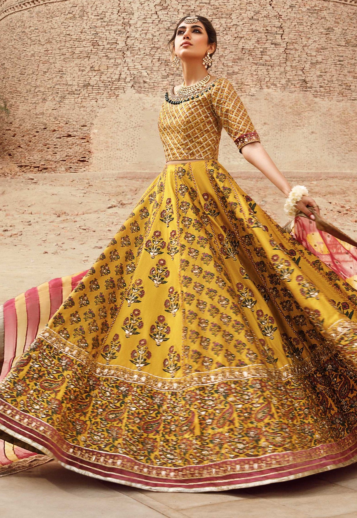 Raw Silk Lehenga Choli Dupatta Pakistani Bridal Dress – Nameera by Farooq