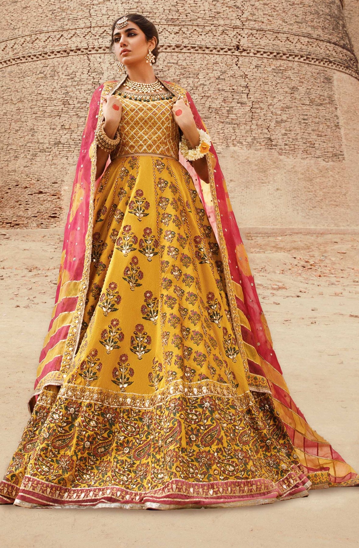 Raw Silk Lehenga Choli Dupatta Pakistani Bridal Dress – Nameera by Farooq