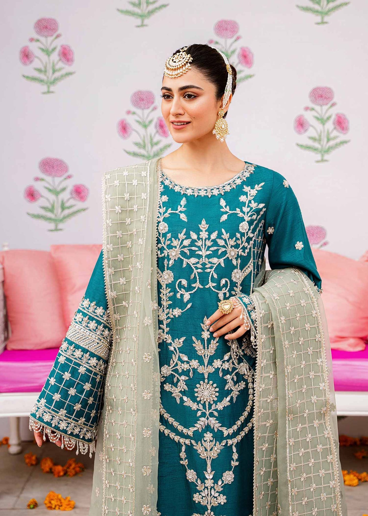 Raw Silk Pakistani Party Dress in Kameez Trouser Style – Nameera by Farooq