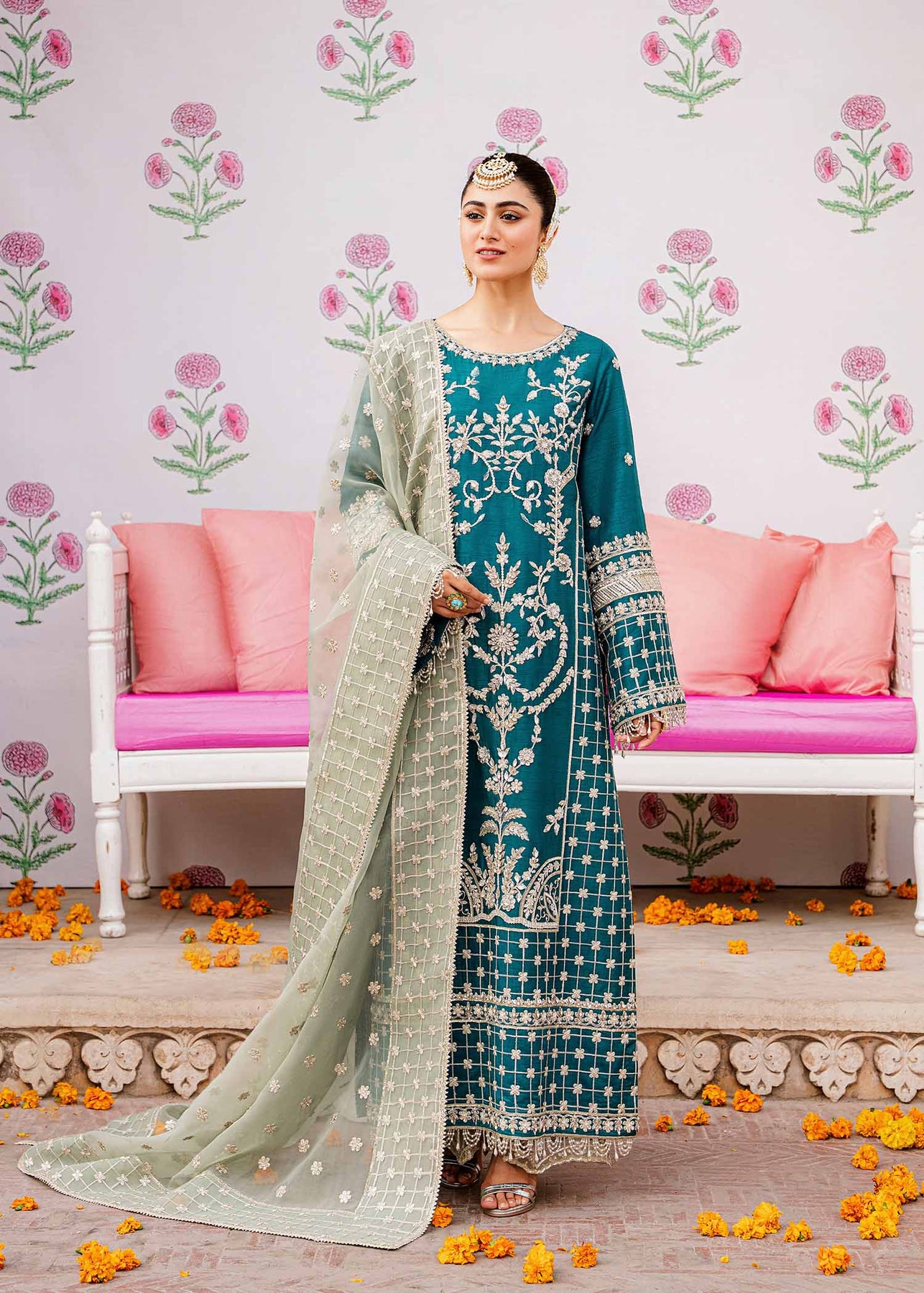 Raw Silk Pakistani Party Dress in Kameez Trouser Style – Nameera by Farooq