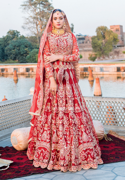 Red Lehenga Choli and Dupatta Bridal Wedding Dress – Nameera by Farooq
