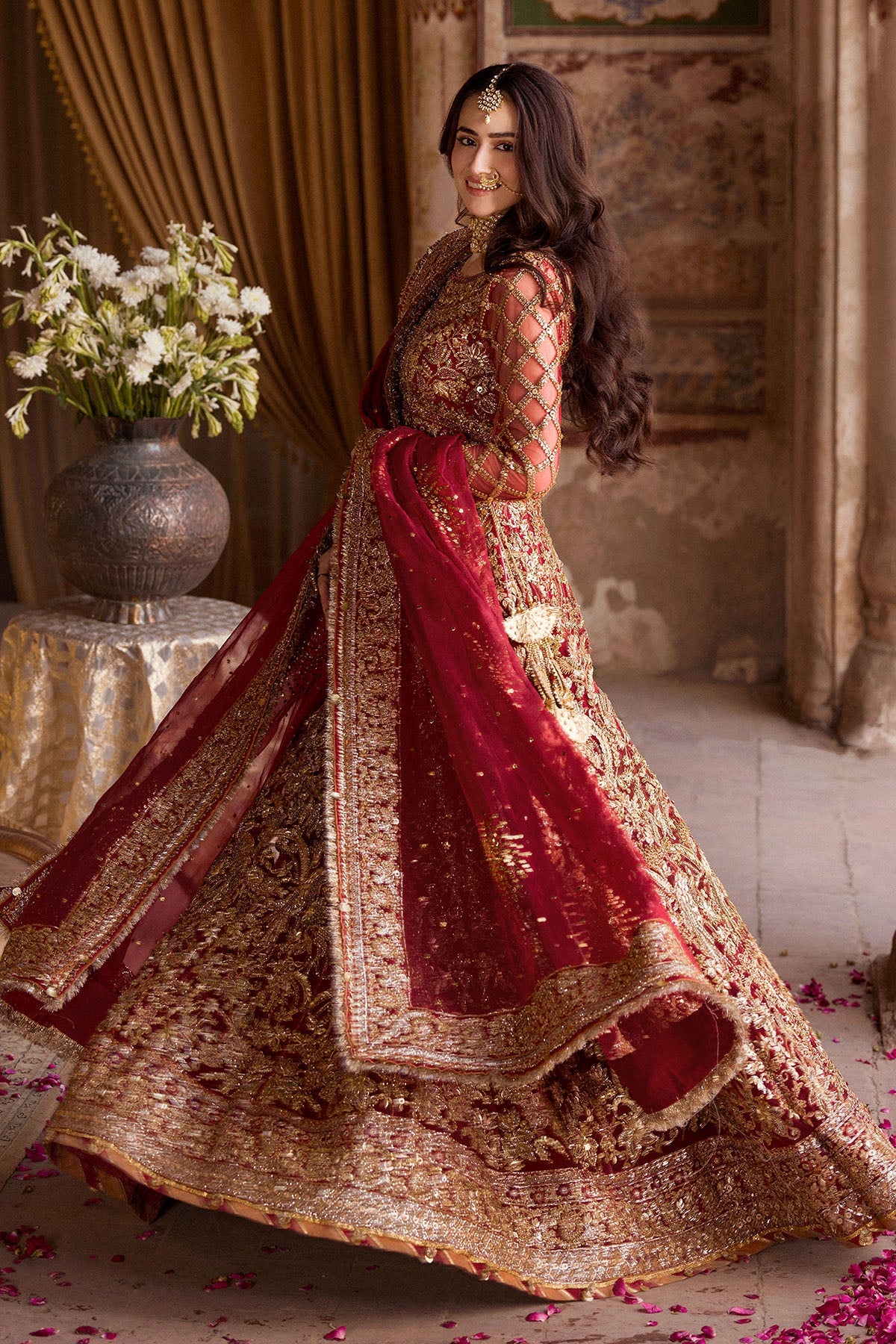 Red Bridal Lehenga and Choli Pakistani Wedding Dress – Nameera by Farooq