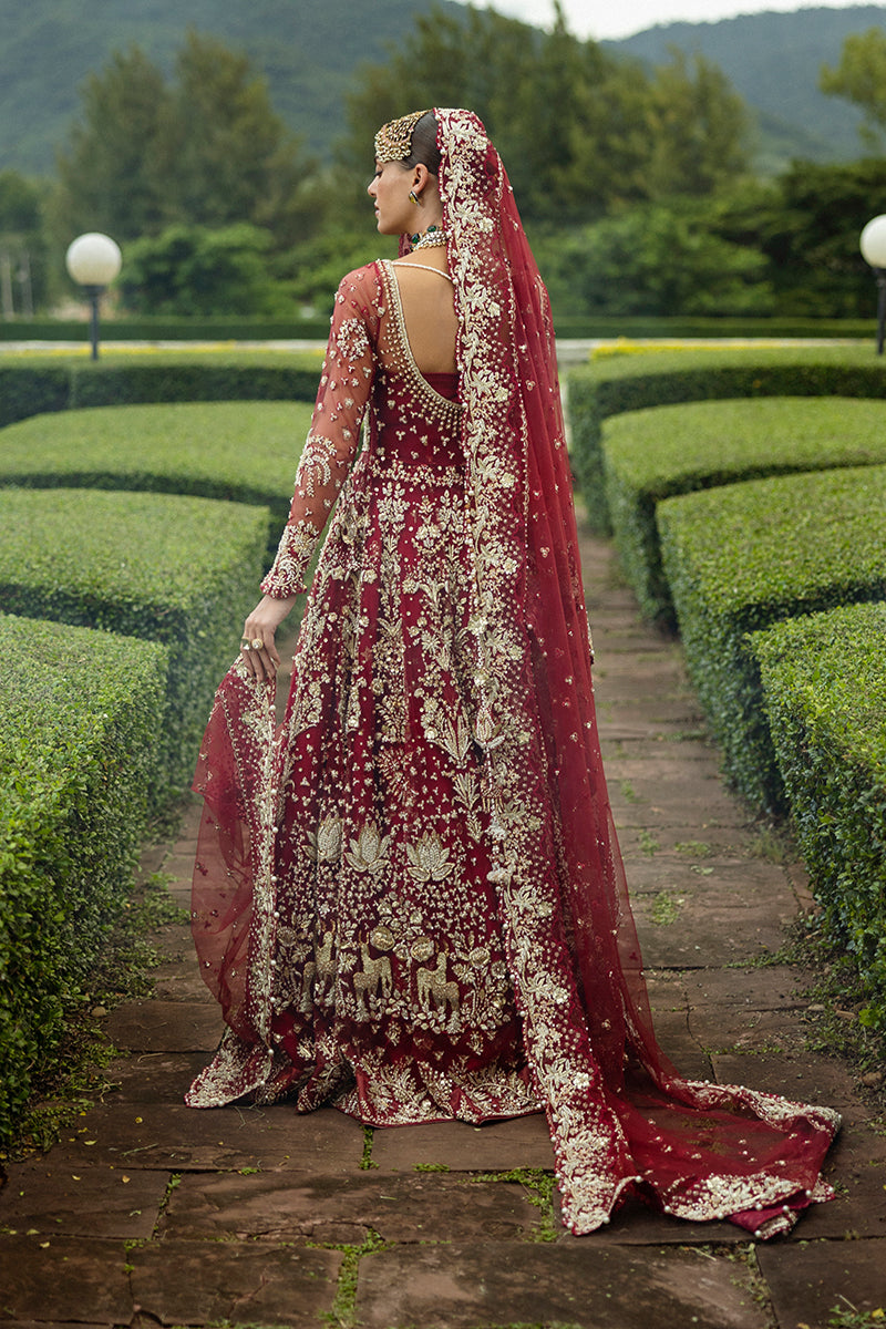 Red Pakistani Bridal Dress in Shirt and Lehenga Style – Nameera by Farooq