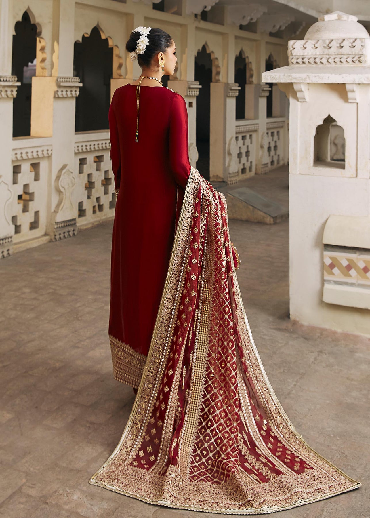 Red Pakistani Wedding Dress in Kameez Churidar Style – Nameera by Farooq