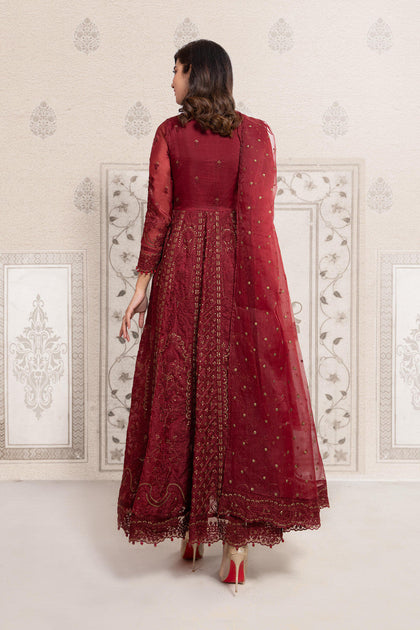 Royal Red Shade Chikankari Pakistani Party Dress in Long Frock Style ...