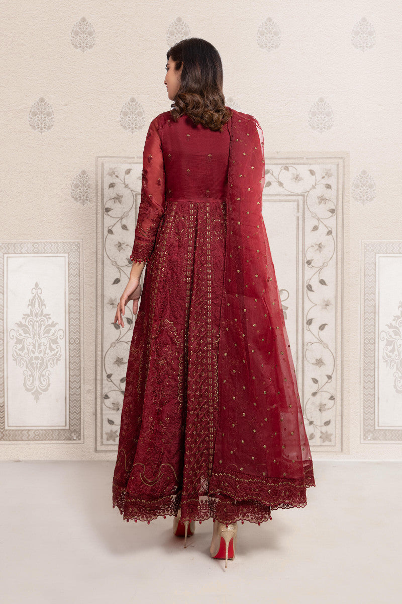 Royal Red Shade Chikankari Pakistani Party Dress in Long Frock Style ...
